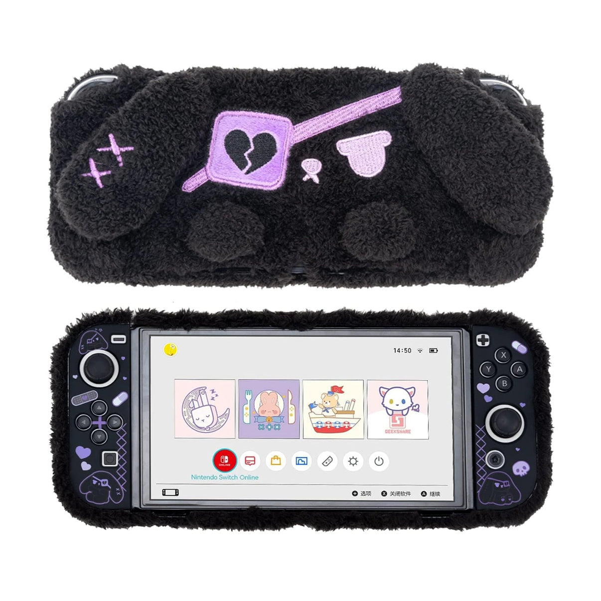 GeekShare Plush Dark Black Bunny Protective Case for Switch OLED